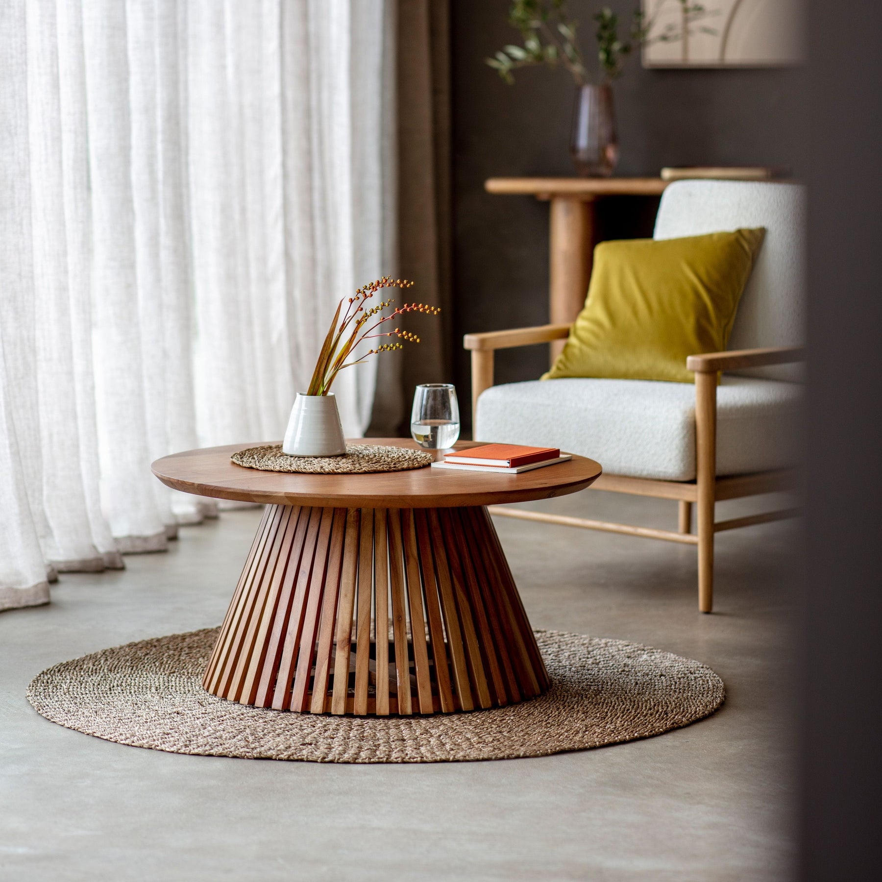 Beer Slatted Coffee Table 800x800x400mm– House of Isabella UK