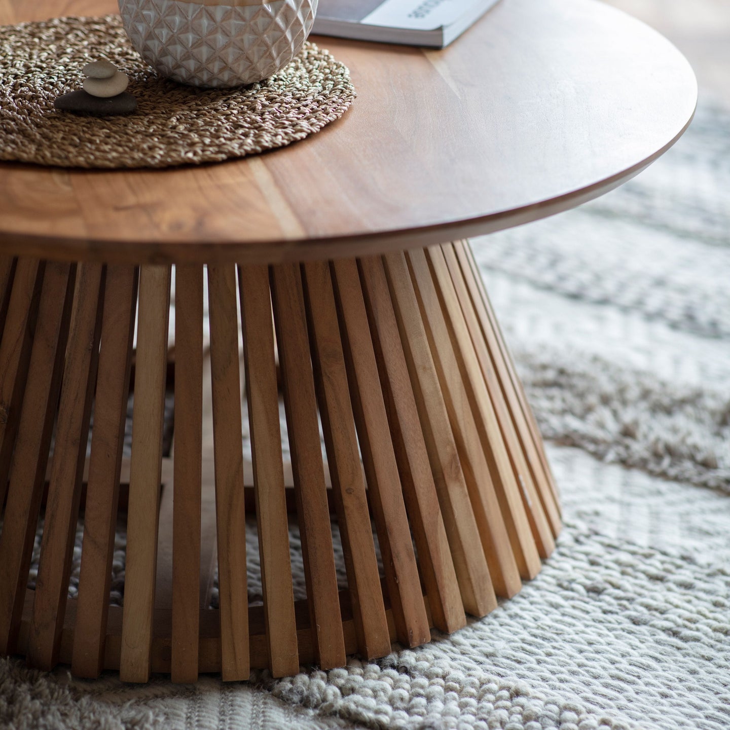 Beer Slatted Coffee Table 800x800x400mm – House of Isabella UK