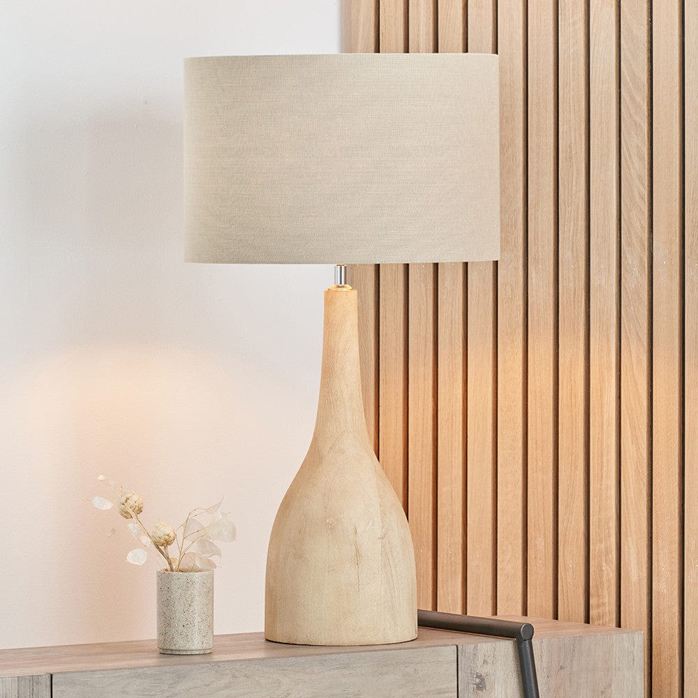 Corella Natural Mango Wood Curved Table Lamp Base with Lino 40cm Grey ...