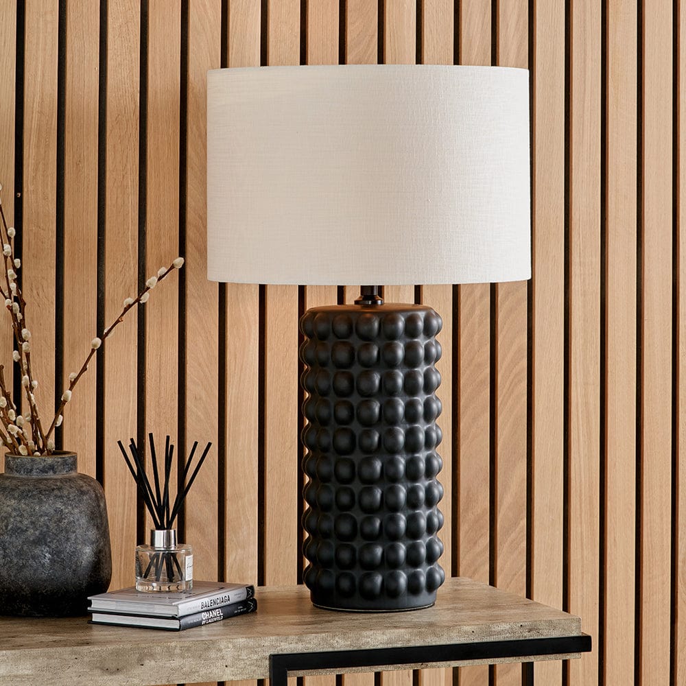 Sohan Black Bobbled Ceramic Tall Table Lamp Base with Lino 40cm White ...