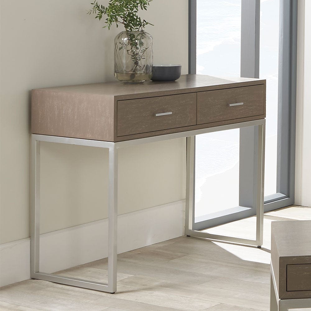 Ambroso Grey Wash Mango Wood and Silver Metal 2 Drawer Dressing Table ...