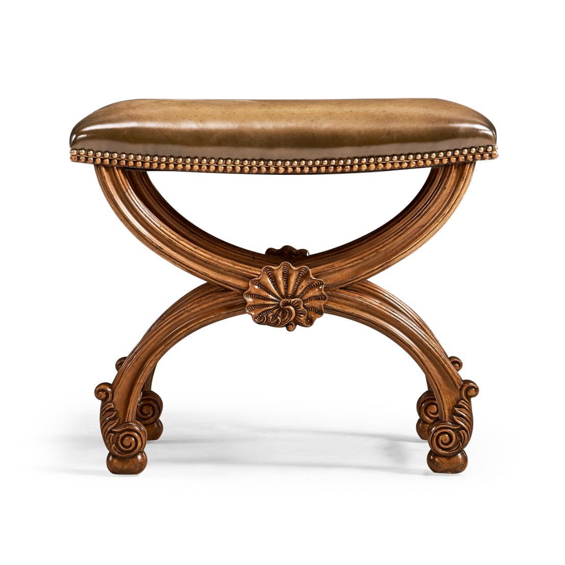 Jonathan Charles Stool with Scallop Shell in Walnut - Dark Chestnut Le ...